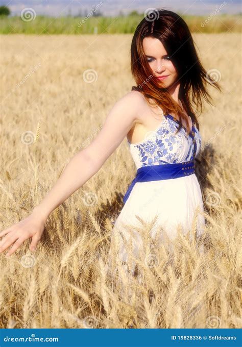 Sweet woman on wheat stock photo. Image of girl, fresh - 19828336