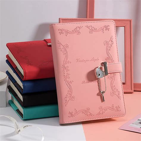 Leather Heart Shaped Locking Diaries Notebook - Study Notebook and Weekly Planner