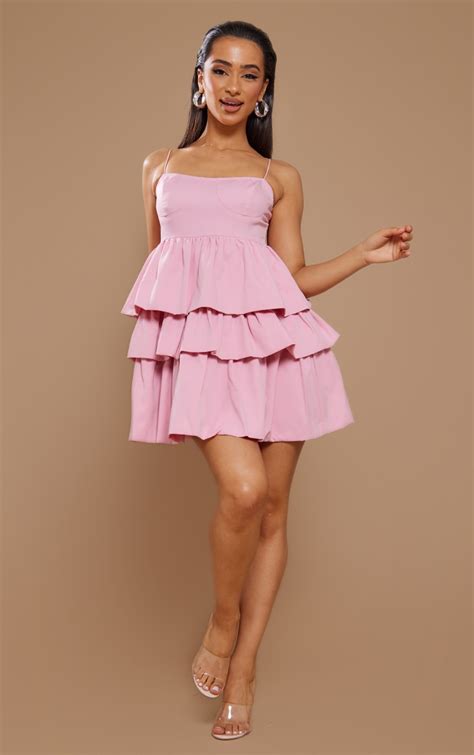 Petite Candy Pink Strappy Layered Frill Mini Dress | Petite ...