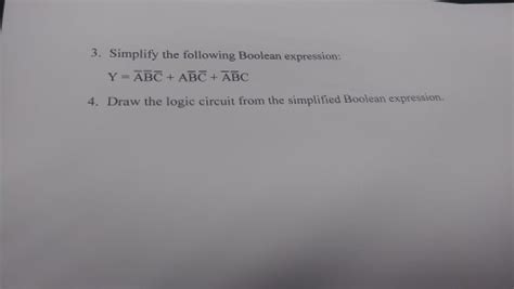 Solved 1. Simplify the following Boolean expression: Y ABC + | Chegg.com