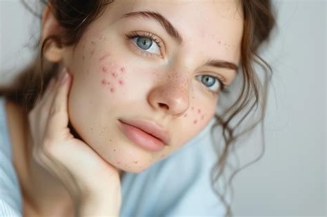 Young woman with acne problem posing for a closeup portrait | Premium AI-generated image
