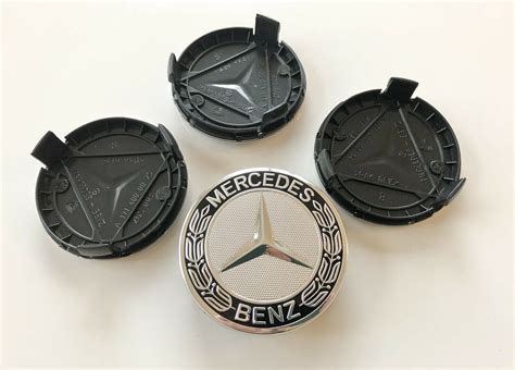 SET OF 4 Silver & Black Mercedes-Benz 75MM Wheel Rim Center Hub Caps ...