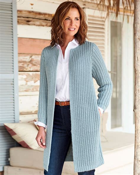 Cotton Traders Women's Longline Cable Cardigan in Green | Crochet ...