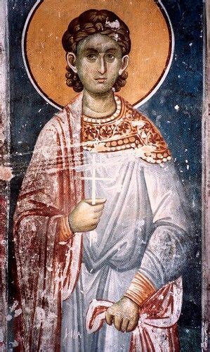 Святой мученик Вениамин. Фреска церкви Св. Георгия в Старо Нагоричино ...