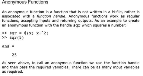 Solved Anonymous Functions An anonymous function is a | Chegg.com