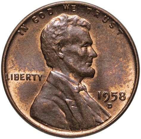 Монета США 1 цент 1958 D стоимостью 390 руб.