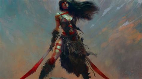 Wallpaper : sword, women with swords, swordswoman, digital art, warrior ...