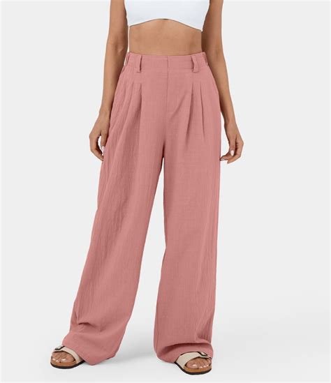 Women’s High Waisted Plicated Side Pocket Wide Leg Flowy Solid Palazzo ...