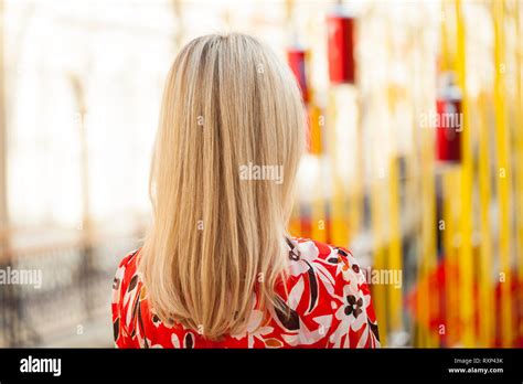 Female Long blonde hair, rear view, indoor beauty salon Stock Photo - Alamy