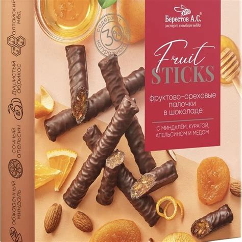 Грильяж в шоколадной глазури FruitSticks с курагой, миндалем и цукатами ...