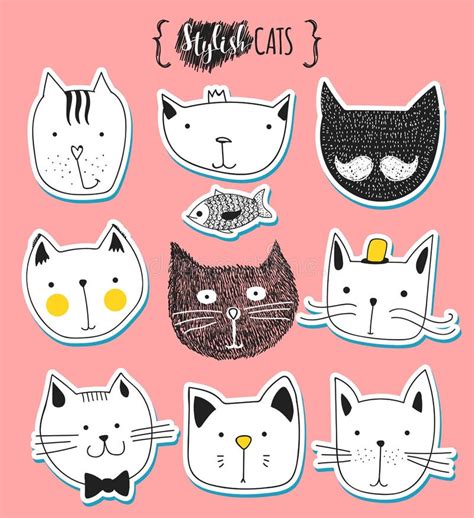 комплект Doodle котов милый Кот эскиза Печать кота Handmade Иллюстрация ...