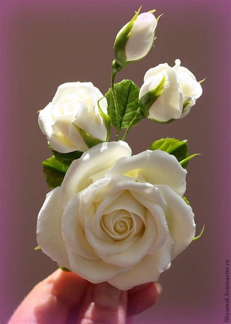 Handmade White Rose with Polymer Clay