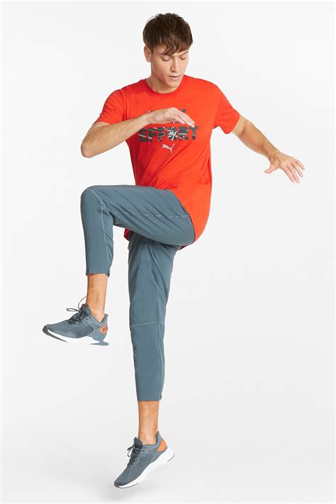 Puma, Фитнес тениска Performance с лого, Мандарина, Черен, M - eMAG.bg