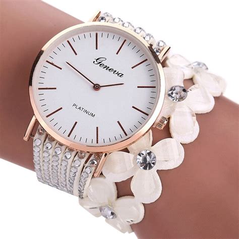 Часы женские Aliexpress Women quartz watch Geneva with flowers and ...