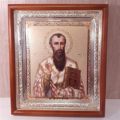 Икона Святой Василий Великий, Лик 15х18 См, в Светлом Прямом Деревянном ...