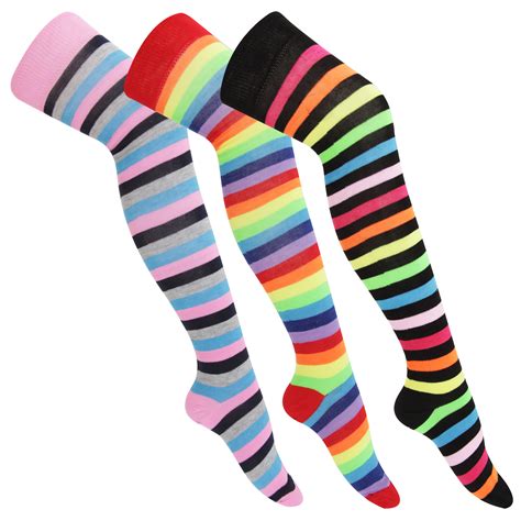 Womens/Ladies Striped Knee High Socks (Pack Of 3) | eBay