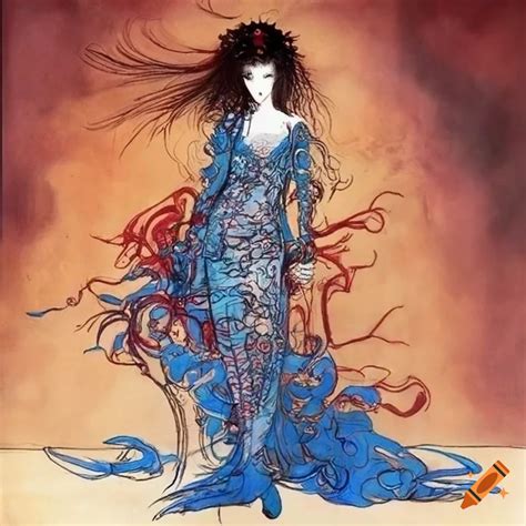 Yoshitaka amano-style portrait of undine, goddess of water