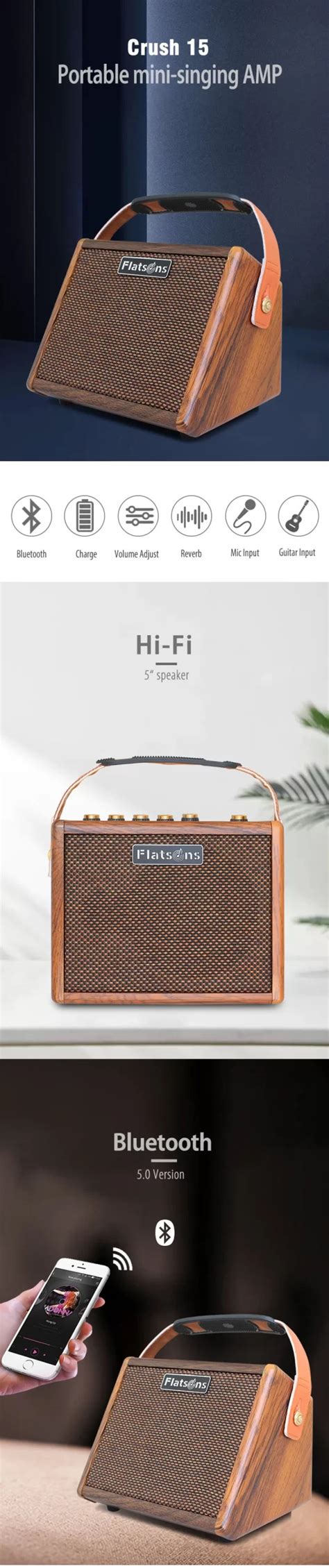Flatsons Crush15 Portable 15W Amp with Bluetooth speaker & Mic