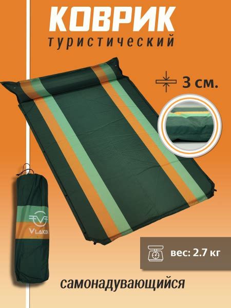 Самонадувающийся туристический коврик 3см двухместный/ матрас в палатку ...
