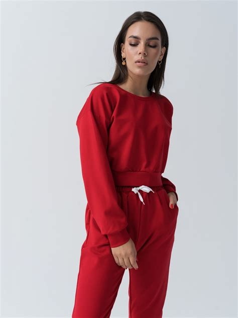 Свитшот укороченный красный | Fashion, Pants set, Two piece pant set
