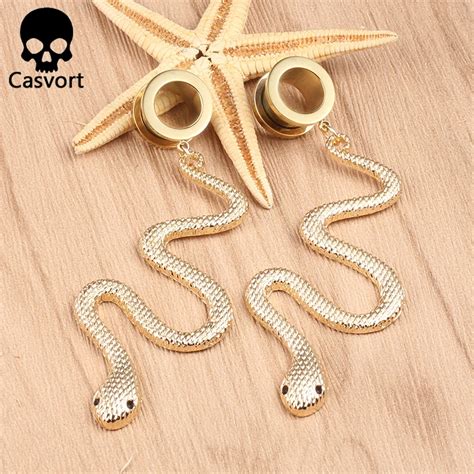 Casvort, 2 шт., висячие серьги в виде змеи, туннели 316L, нержавеющая ...