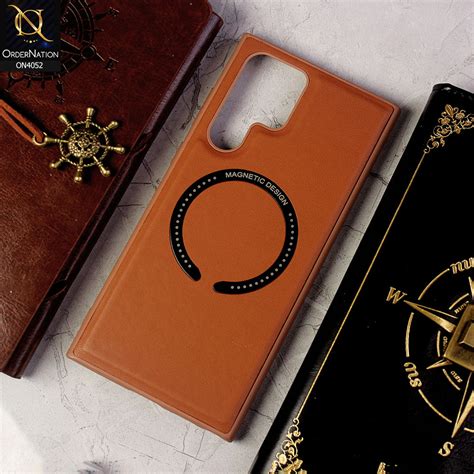 Samsung Galaxy S22 Ultra 5G Cover - Brown - Leather Texture Silicon Ma ...