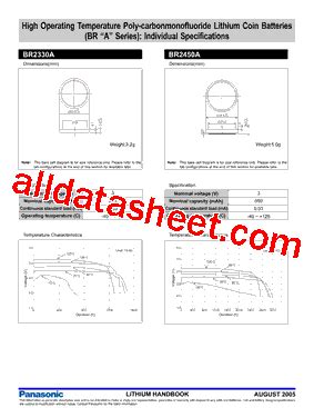 BR2450A Datasheet(PDF) - Panasonic Battery Group