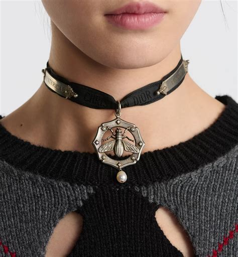 Dior Symbol Choker Black Grosgrain, Semi-Matte Antique Palladium-Finish ...