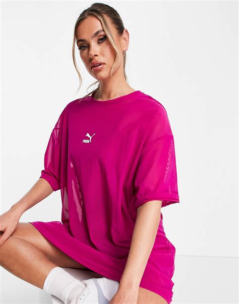Розовое платье-футболка из сетки из органзы Puma - эксклюзивно для ASOS ...