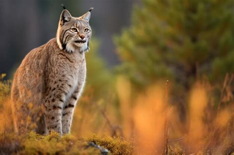 Premium AI Image | A lynx sits in a forest with a blurred background.