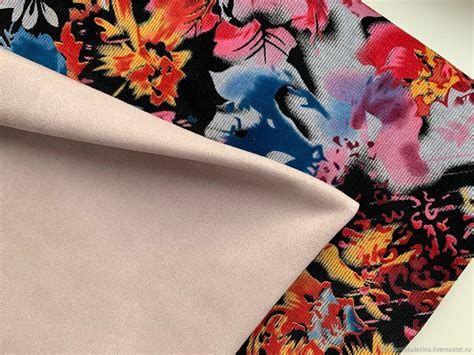 Ткань Микровельвет Хлопок Max Mara Розовые Цветы на Черном Германия ...