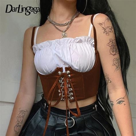 Gilet,Darlingaga Streetwear gothique foncé en cuir PU haut court femmes ...
