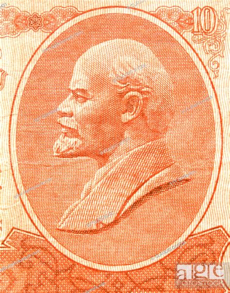 Portrait of Lenin on a vintage withdrawn 10 Rubles banknote vintage ...