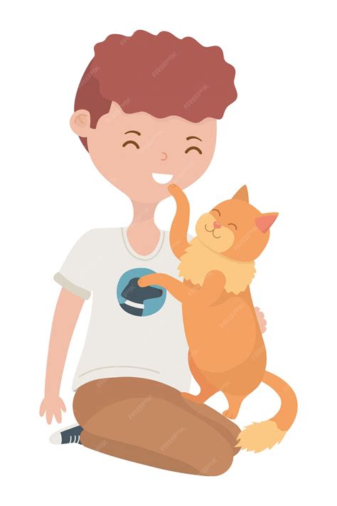 Мальчик с котом мультфильма | Бесплатно векторы