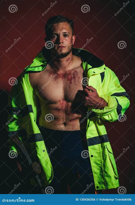 Planning a New Construction. Muscular Man Worker. Strong Man in Work ...
