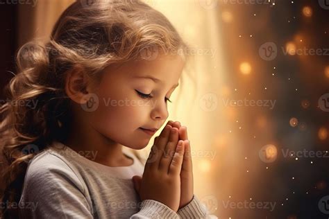 cute small girl praying in the church and Jesus giving blessing ...