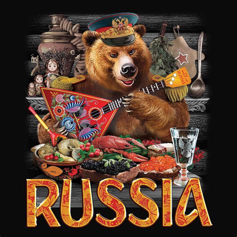 Купить Футболку Russia Медведь (Черная)