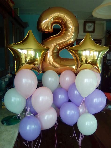 Гелиевые шарики 9 дюймов , фольгированные звезды и цифра 2 Balloon ...