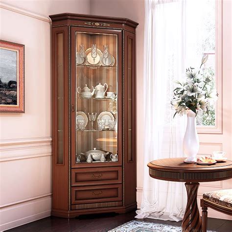 Шкаф для посуды угловой Joconda орех купить по лучшей цене в Rattan&Wood