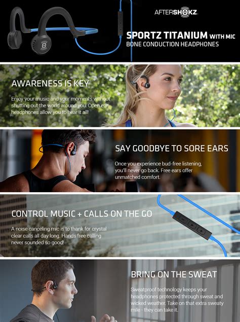 AfterShokz Sportz Titanium with Mic - Wired Open-Ear Bone Conduction ...