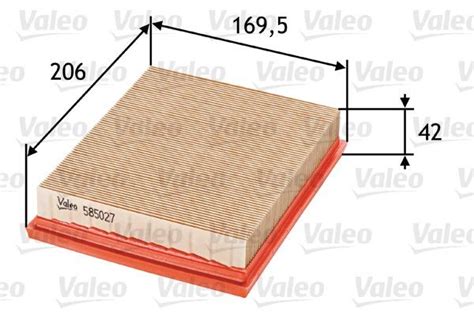585027 VALEO Luftfilter 42mm, 170mm, 206mm, Filterinsats AUTODOC pris ...