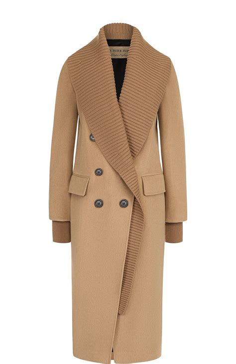 Двубортное кашемировое пальто с карманами Burberry, бежевого цвета, арт ...