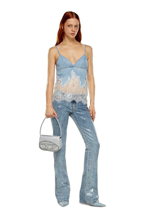 Women's 1DR-Iconic shoulder bag in glitter fabric | Silver | Diesel