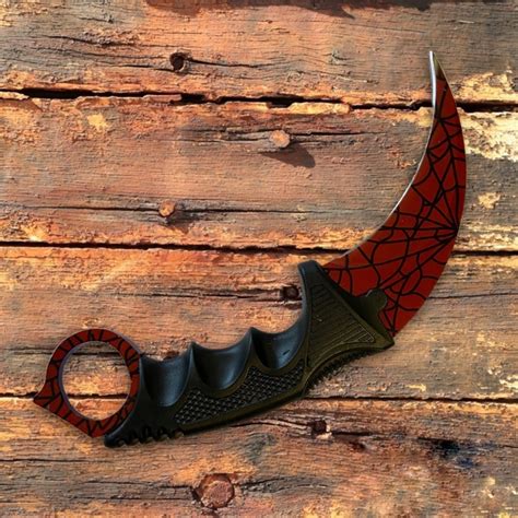 Нож Karambit CS GO керамбит с ножнами красный с черной паутиной – фото ...