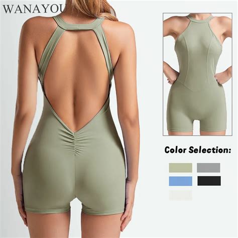 WANAYOU женские комбинезоны для йоги с открытой спиной, цельный ...