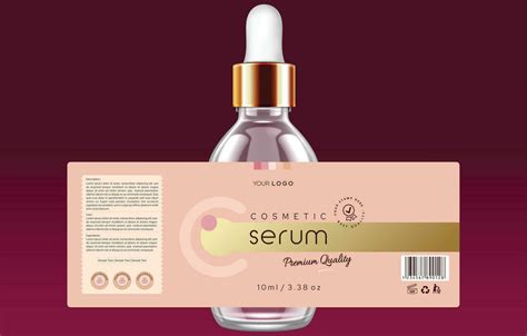 Serum label design realistic glass bottle with golden dropper for serum ...