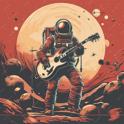 Premium Vector | A poster for a space suit called spaceman with a guitar.