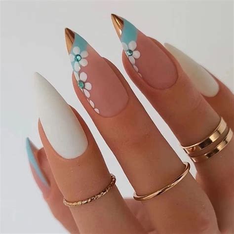 Flower French Tip Press on Nails Medium Exquisite White Flower ...