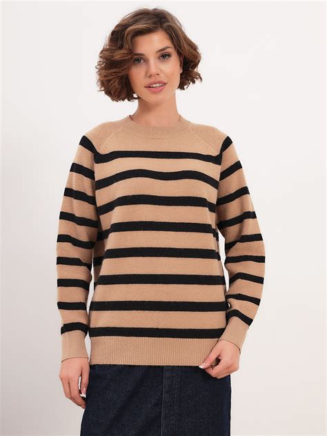 Джемпер женский теплый в полоску F322-15120 sand-black - АЗБУКАМОДА ...