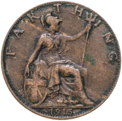 Монета Великобритания 1 фартинг 1915 стоимостью 450 руб.